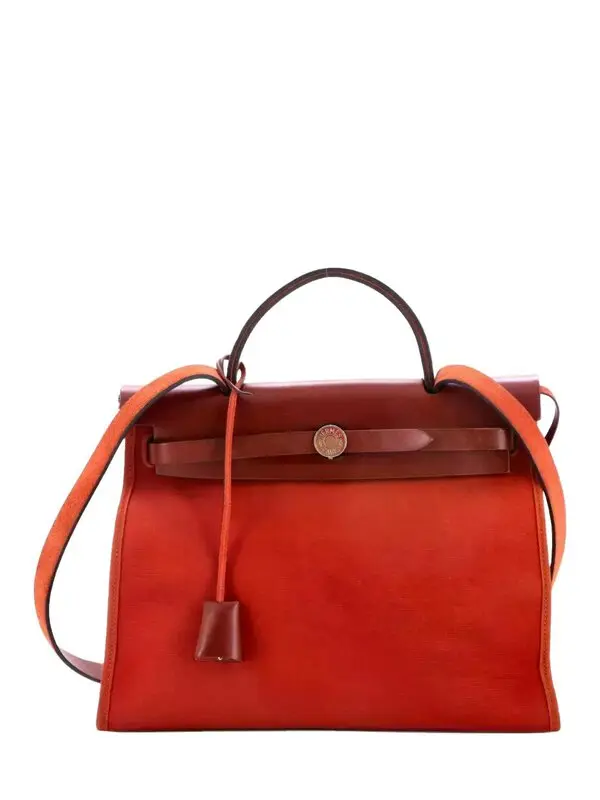 Hermès Herbag Zip Leather And Toile 31 Shoulder Bag - Red