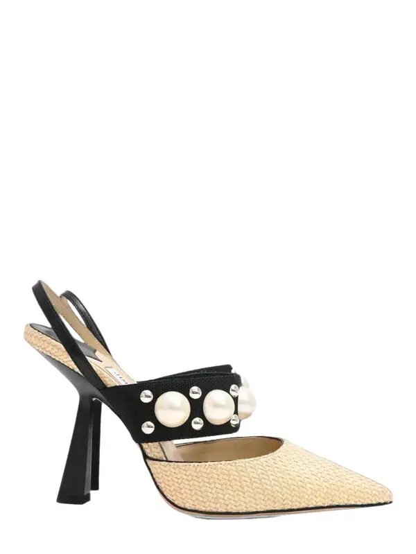 JIMMY CHOO Pearl-embellished Raffia Slingback Pumps - Neutrals