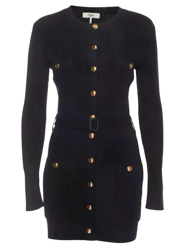 Chloé Rib-knit Belted Mini Dress - Blue