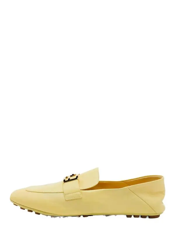 Fendi Leather Gold-tone Ff Motif Square Toe Slip-on Loafers - Yellow