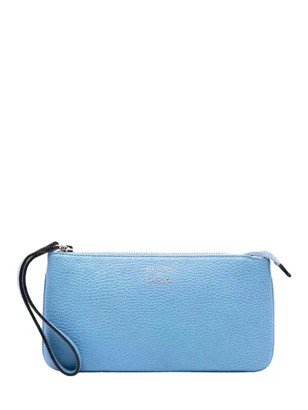 Gucci Pebbled Calfskin Swing Wristlet Pouch - Blue