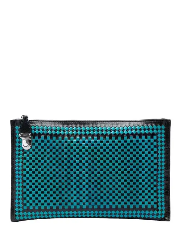 Prada Woven Goatskin Madras Zip Clutch Bag - Blue