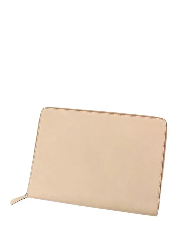 Fendi 2016 Leather Document Holder Zip Pouch Clutch Bag - Neutrals