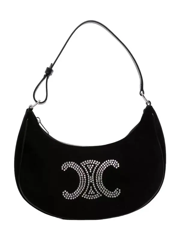 Celine Velvet Strass Triomphe Ava Shoulder Bag - Black