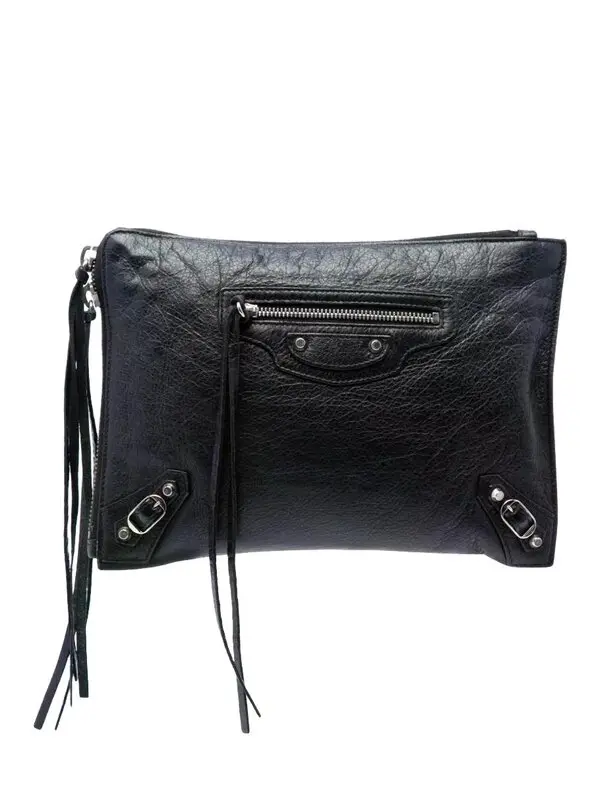 Balenciaga 2016 Lambskin Motocross Classic Flat Clutch Bag - Black