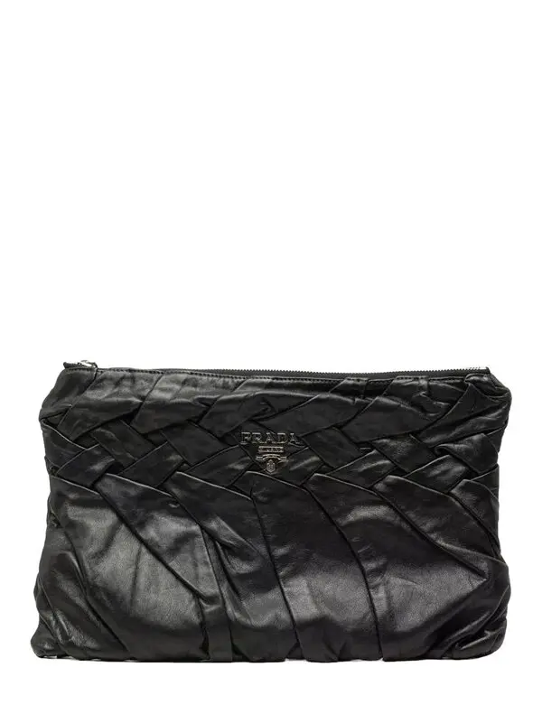 Prada Calfskin Diamond Pleated Clutch Bag - Black