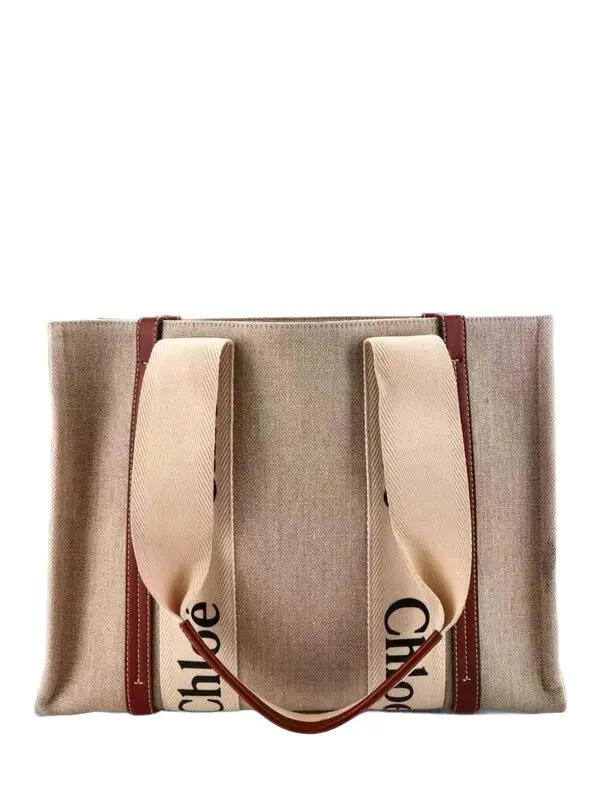 Chloé Woody Canvas And Leather Medium Tote Bag - Neutrals
