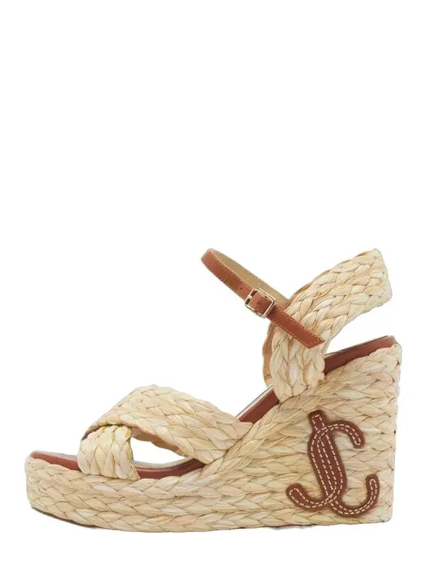 JIMMY CHOO Dellena Braided Raffia Wedge Sandals - Neutrals