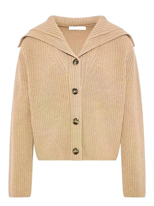 YVES SALOMON Ribbed-knit Sailor-collar Cardigan - Neutrals