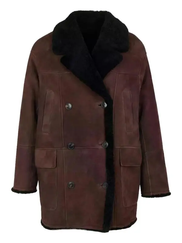 YVES SALOMON Double-breasted Shearling Peacoat - Brown