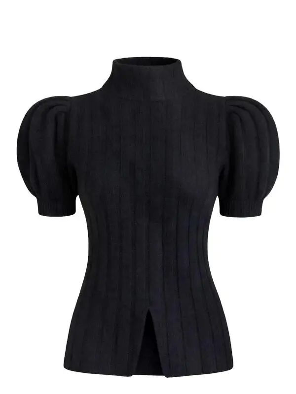VIOLANTE NESSI Ribbed-knit Puff-sleeve Sweater - Black
