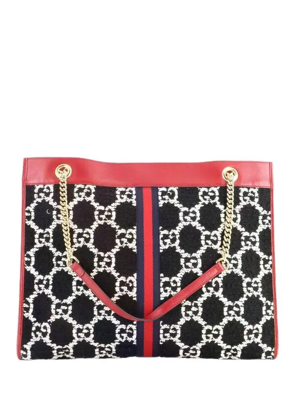 Gucci Rajah Chain Gg Tweed Large Tote Bag - Black