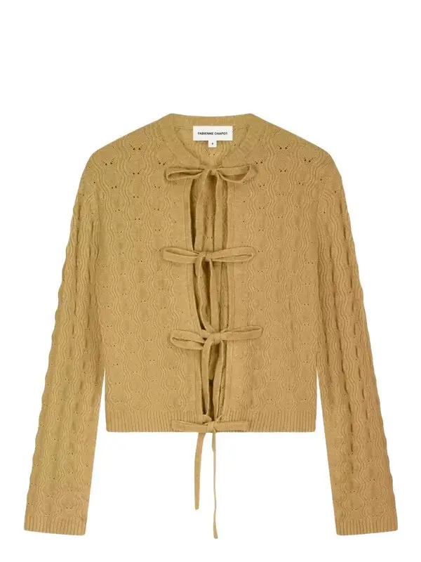 FABIENNE CHAPOT Bow-fastening Pointelle Knit Cardigan - Neutrals