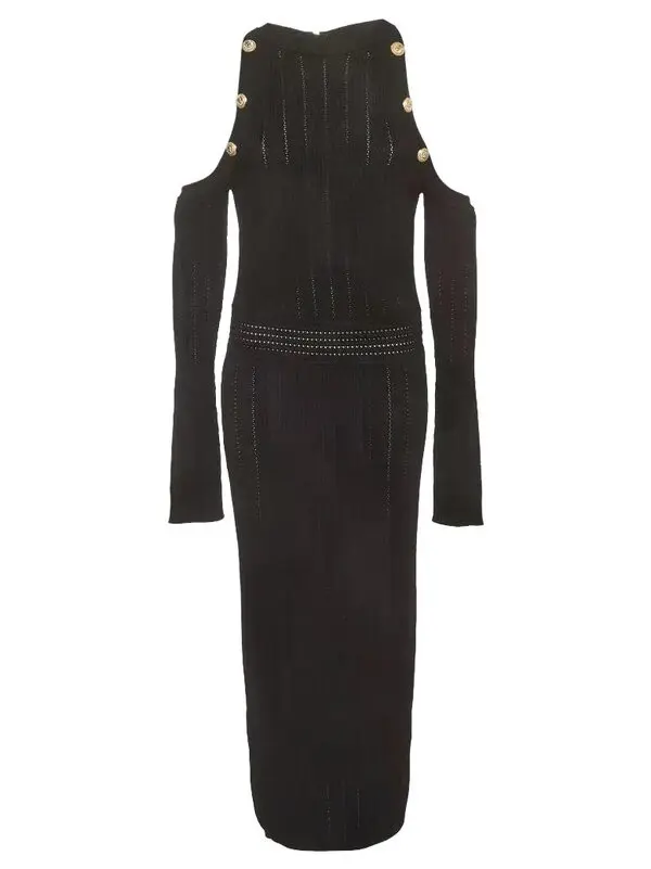 Balmain Rib-knit Midi Dress - Black