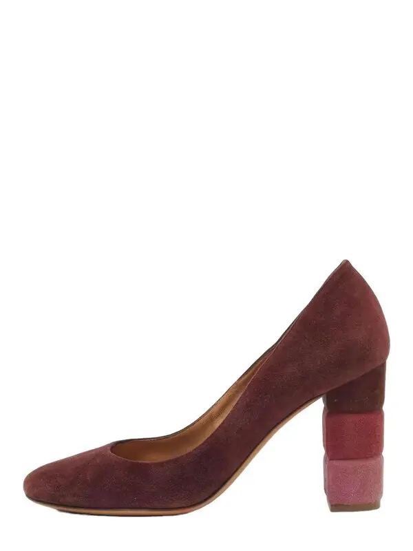 FERRAGAMO Madia Suede Round-toe Block-heel Pumps - Red
