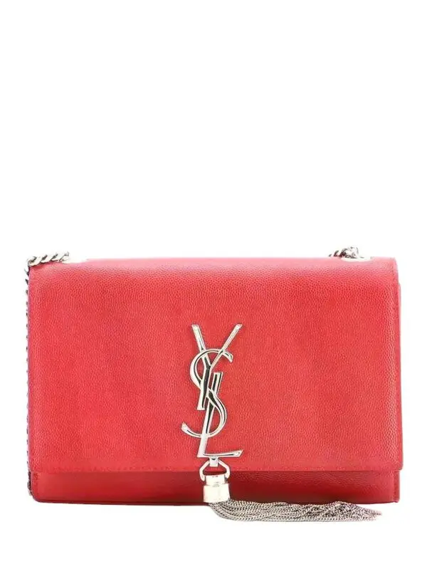 Saint Laurent Classic Monogram Tassel Grainy Leather Small Cross Body Bag - Red