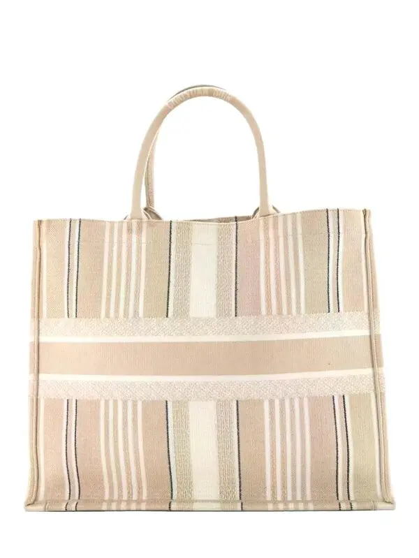 Dior Book Bayadere Stripe Embroidered Canvas Large Tote Bag - Neutrals