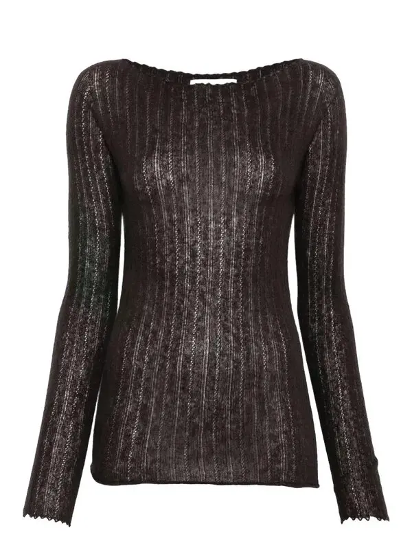 VANISE Ribbed-knit Long-sleeve Top - Brown