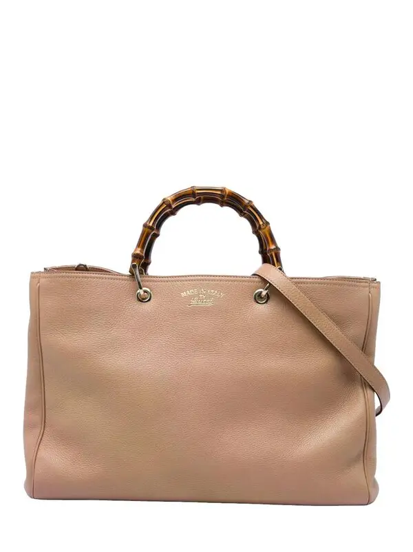 Gucci Large Calfskin Bamboo Shopper Satchel - Brown