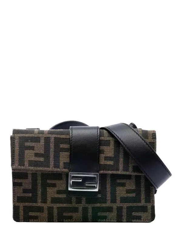 Fendi Zucca Canvas Convertible Baguette Pouch Cross Body Bag - Black