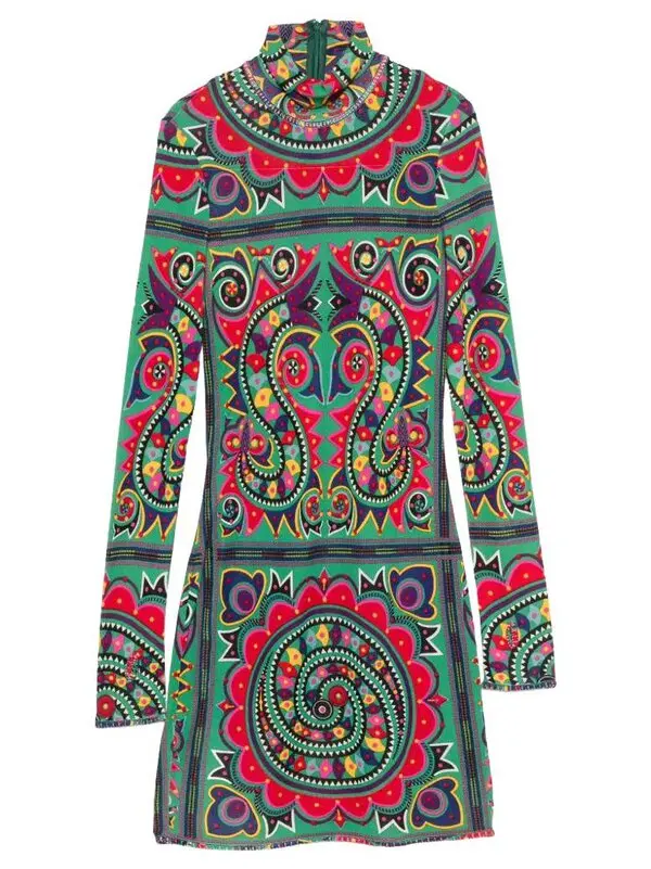 John Galliano 2000s Paisley-print High-neck Mini Dress - Green