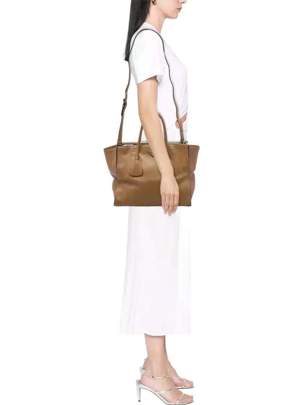 Prada Glace Calf Twin Pocket Double Handle Satchel - Brown