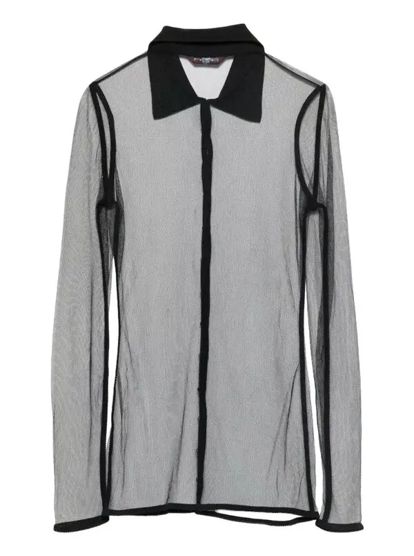 John Galliano 2000s Mesh Button-up Blouse - Black