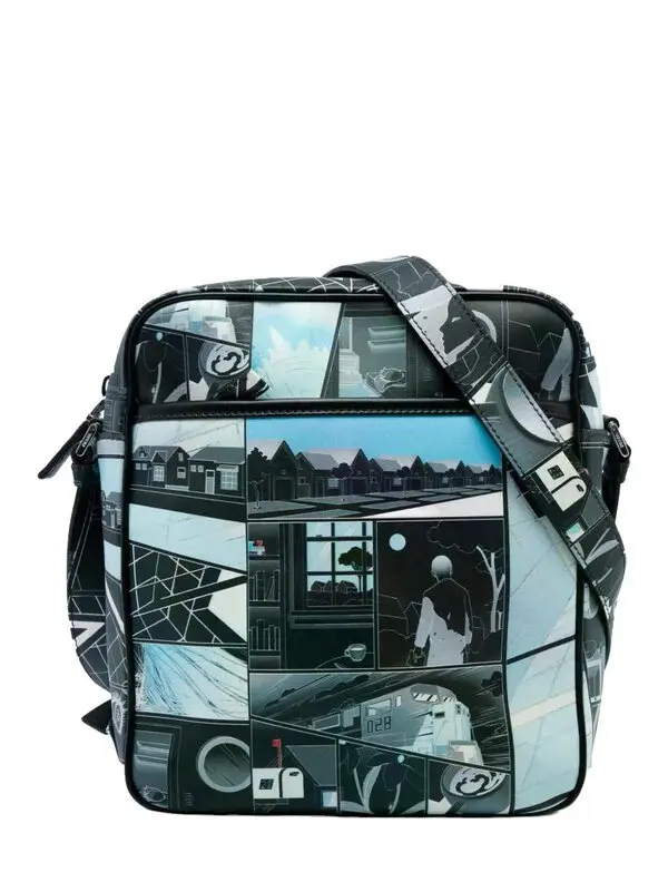 Prada Vitello Comic Print Messenger Bag - Black
