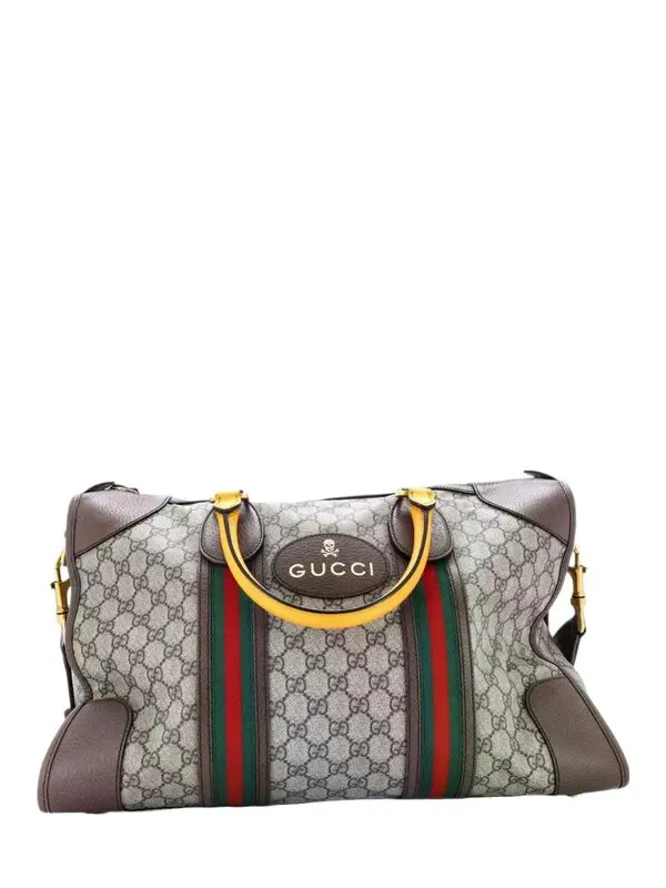 Gucci Neo Vintage Web Duffle Bag Gg Coated Canvas Medium Travel Bag - Brown