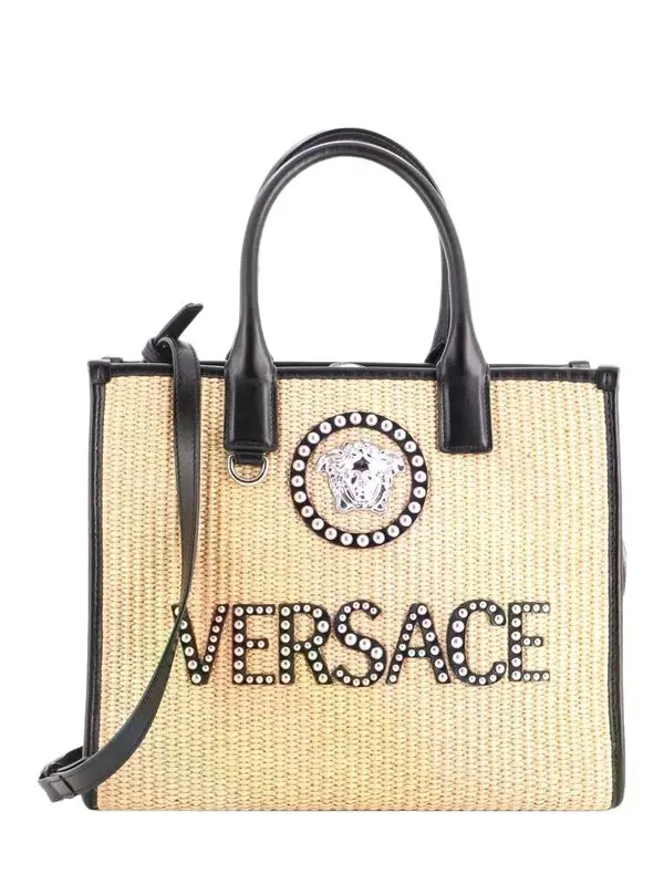 Versace Medusa Logo Raffia Small Tote Bag - Neutrals