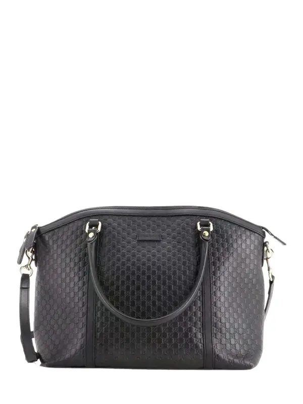 Gucci Britt Convertible Dome Microssima Leather Medium Satchel - Black