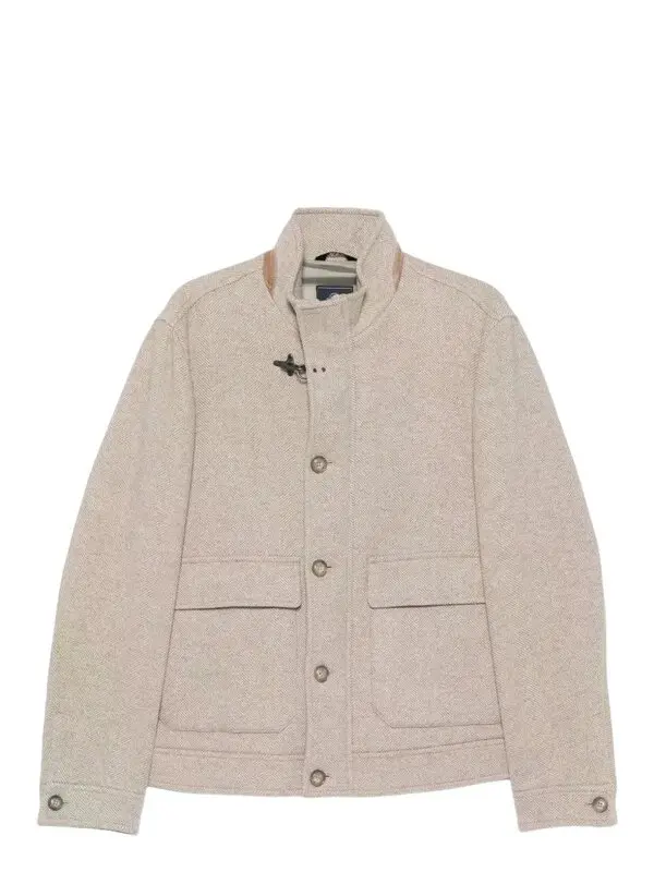 FAY Herringbone-weave Lobster-clasp Coat - Neutrals