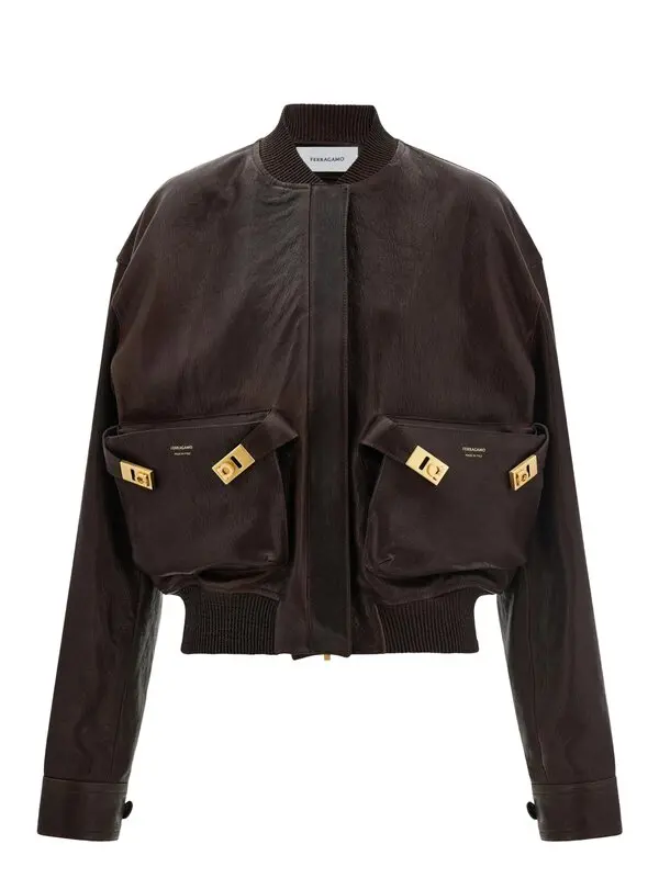 FERRAGAMO Leather Bomber Jacket - Black