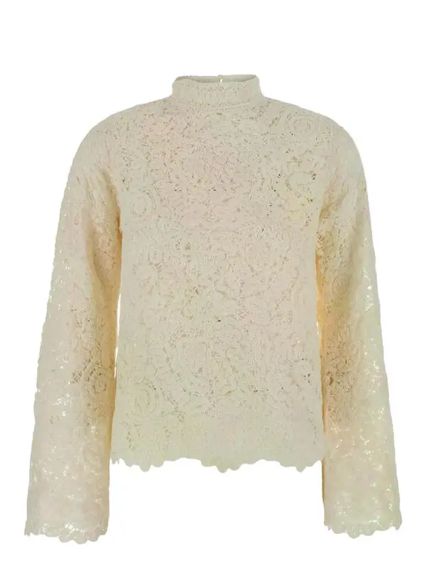 SEMICOUTURE High-neck Floral Lace Blouse - Neutrals