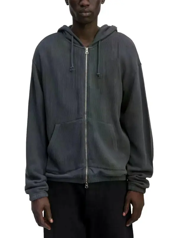 ANOTHER ASPECT Ribbed-knit Zip Hoodie - Grey
