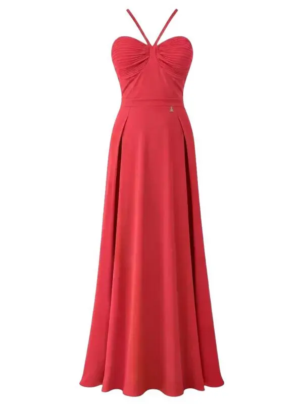 DIVEDIVINE Flora Draped-bodice Side-slit Maxi Dress - Red