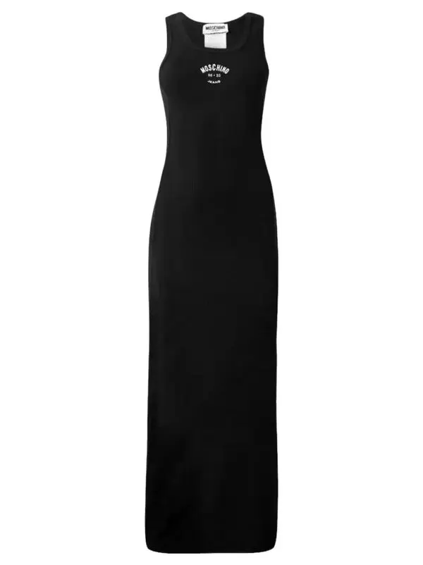 Moschino Ribbed Logo Maxi Dress - Black