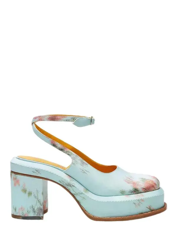 LILI CURIA Nico Floral-print Heeled Mules - Blue