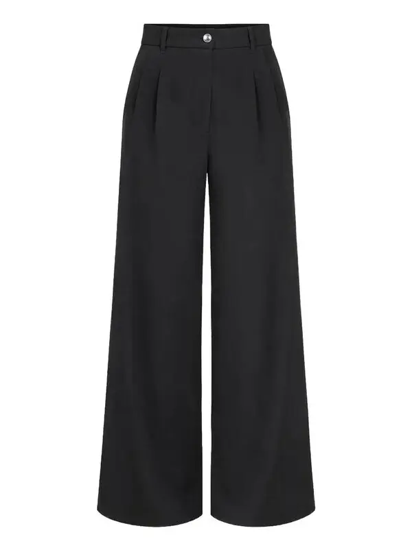 Guess Pleated Wide-leg Crepon Trousers - Black