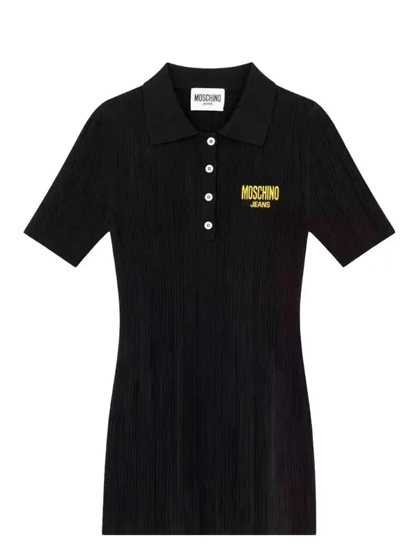 Moschino Ribbed-knit Logo-embroidered Polo Shirt - Black