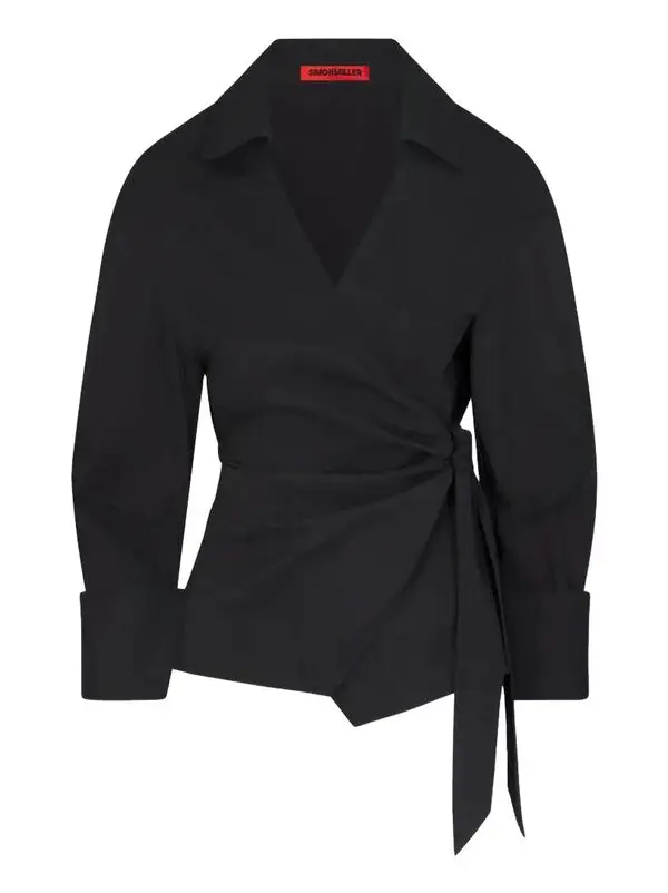 SIMONMILLER Anya Poplin Wrap Blouse - Black