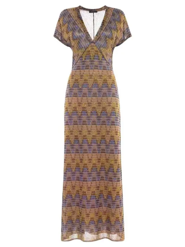 NENETTE Tiana Zigzag-knit V-neck Maxi Dress - Brown
