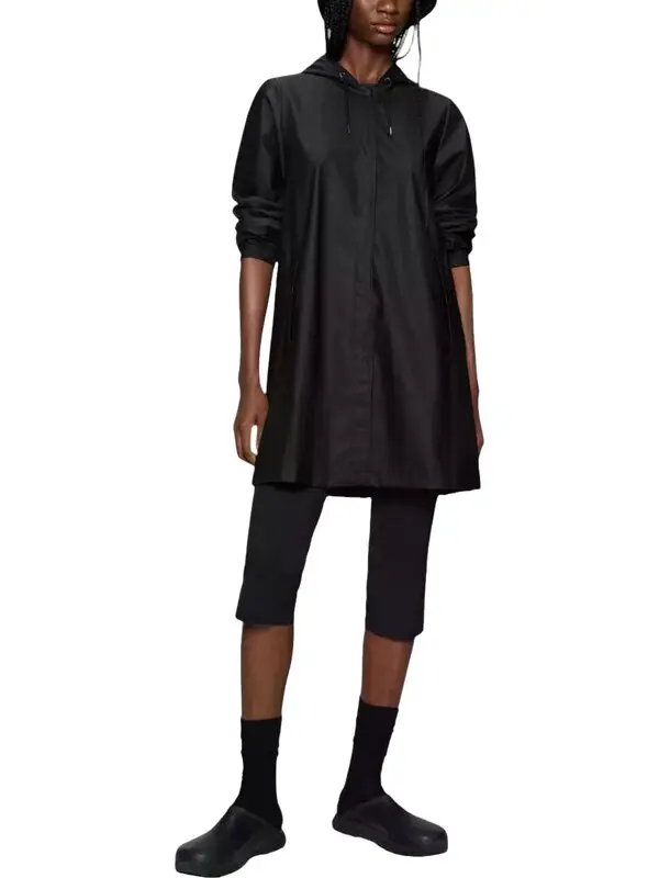 Rains Hooded A-line Coat - Black