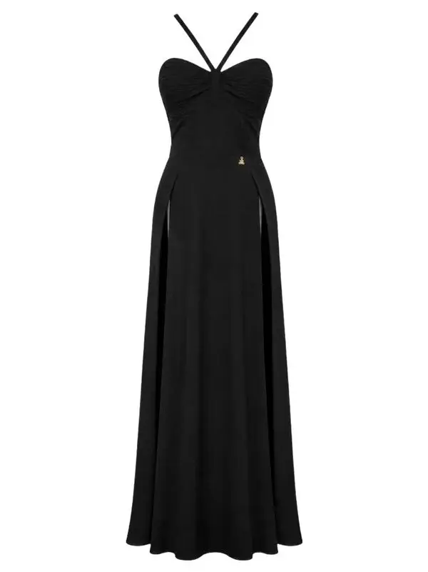 DIVEDIVINE Flora Draped Side-slit Maxi Dress - Black