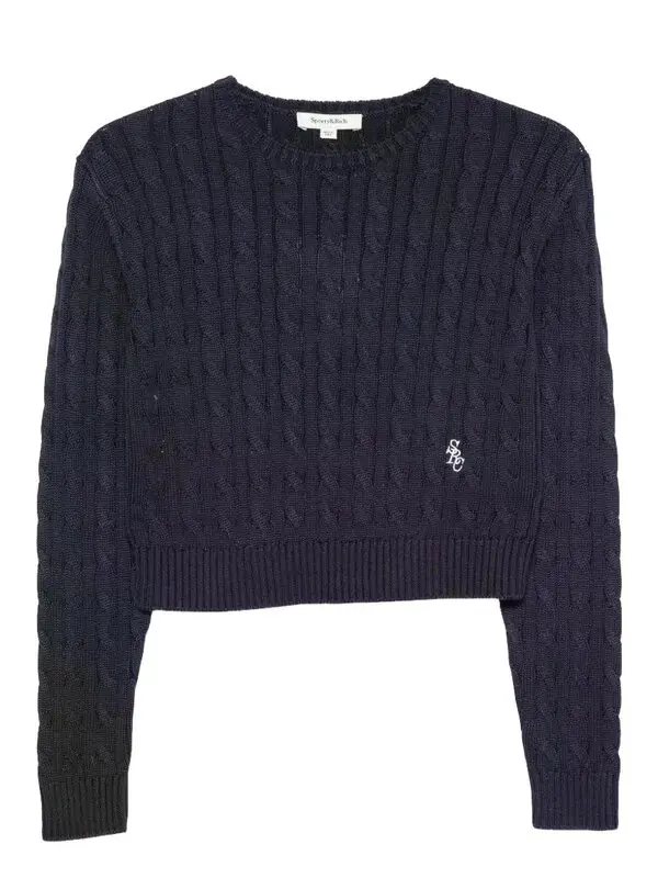 SPORTY & RICH Isao Cable-knit Logo-embroidered Sweater - Blue