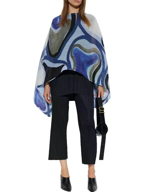 Issey Miyake Abstract-print Pleated Top - Blue