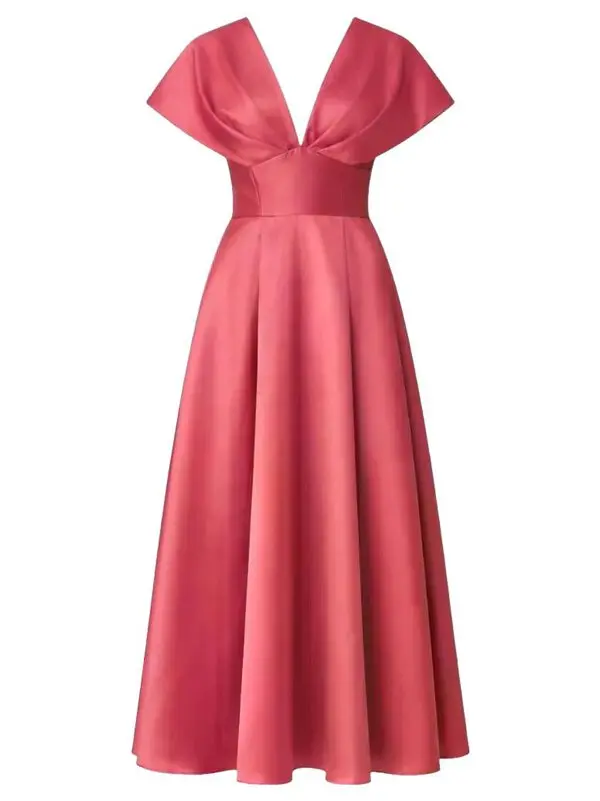 Charo Ruiz Ibiza Pleated-bodice V-neck Midi Dress - Red
