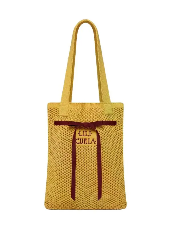LILI CURIA Ribbon-detail Knit Tote Bag - Yellow