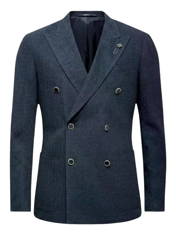 LARDINI Double-breasted Slub-texture Blazer - Blue