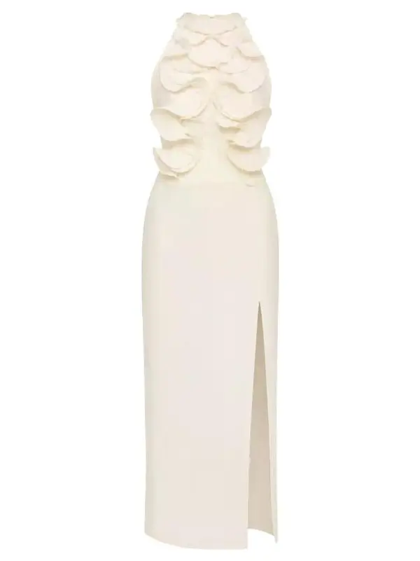 DIVEDIVINE Floral-appliqué Halterneck Midi Dress - White